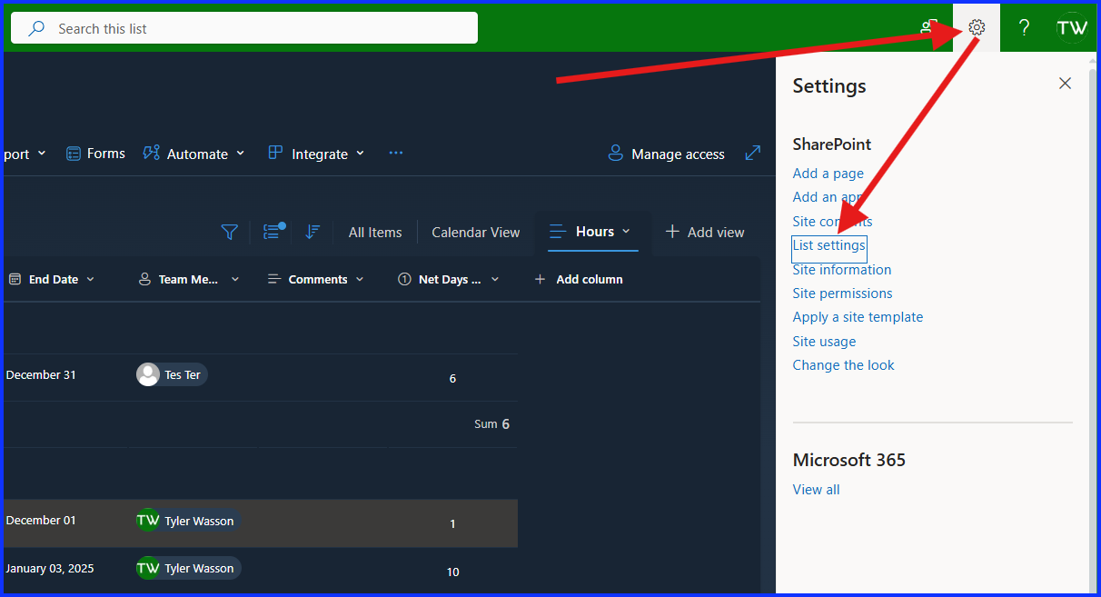 SharePoint List Vacation Time Off Tracker that Removes Weekends and ...