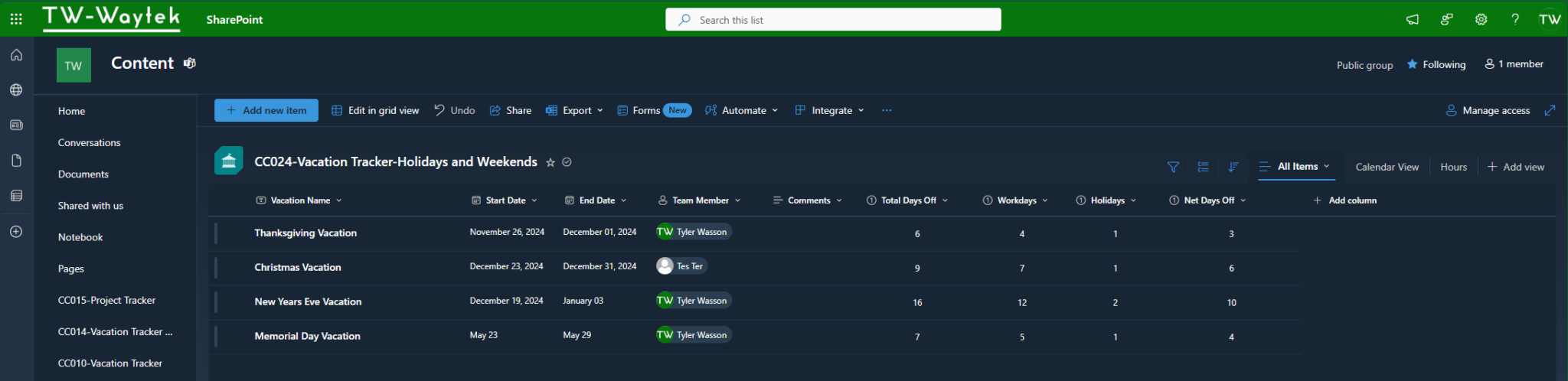 SharePoint List Vacation Time Off Tracker that Removes Weekends and ...